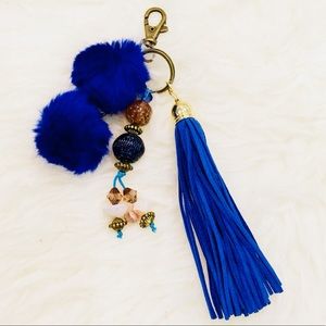 Accessories | Sapphire Pom Pom Beaded Bag Charmkey Fob | Poshmark